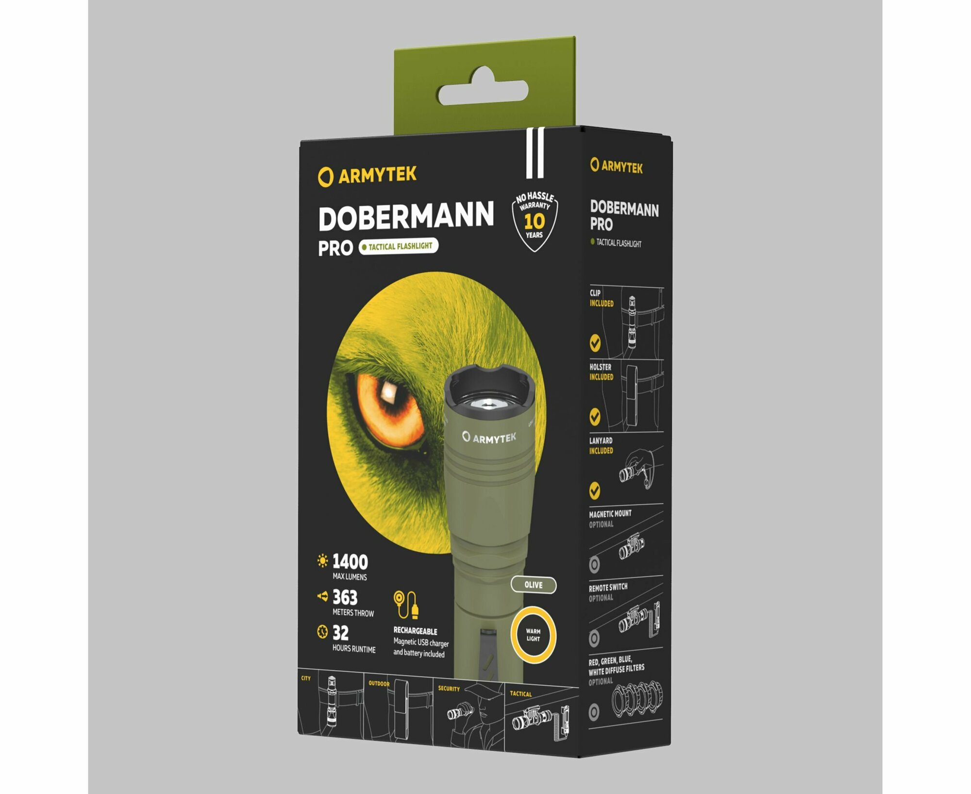 Тактический фонарь Armytek Dobermann Pro Magnet USB Olive (Тёплый свет, арт. F07501WO)