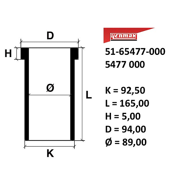 YENMAK 51-65477-000 гильза\ Ford (Форд) Transit (Транзит) 2.4d 99