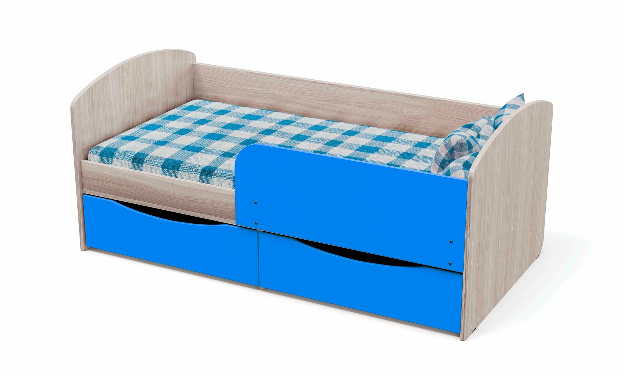 VERA-mebel детская кровать Радуга-2, 160х80см. цвет каркаса цвет шимо, фасад синий