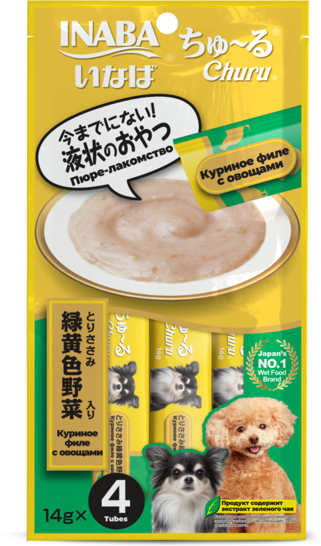 INABA ЧАО чуру 14г*4 пюре куриное филе с овощами д/собак