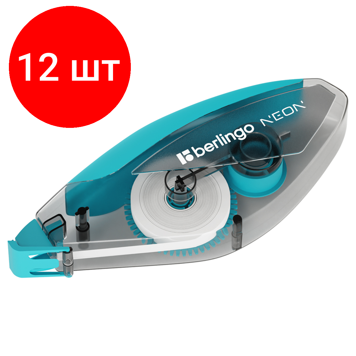 Комплект 12 шт, Корректирующая лента Berlingo "Neon" 5мм*10м, аквамарин, PET бокс, европодвес