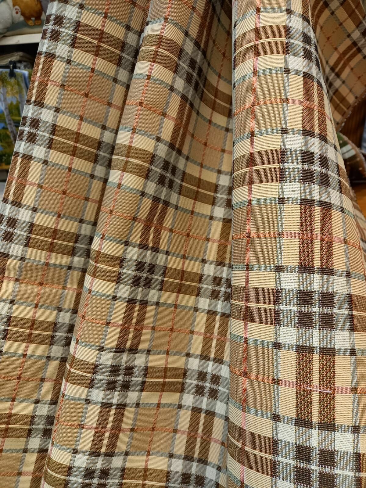 Ткань для мебели, ткань для штор интерьерная "Шотландка, зеленая". Длина отреза 2,5 метра. Гобелен