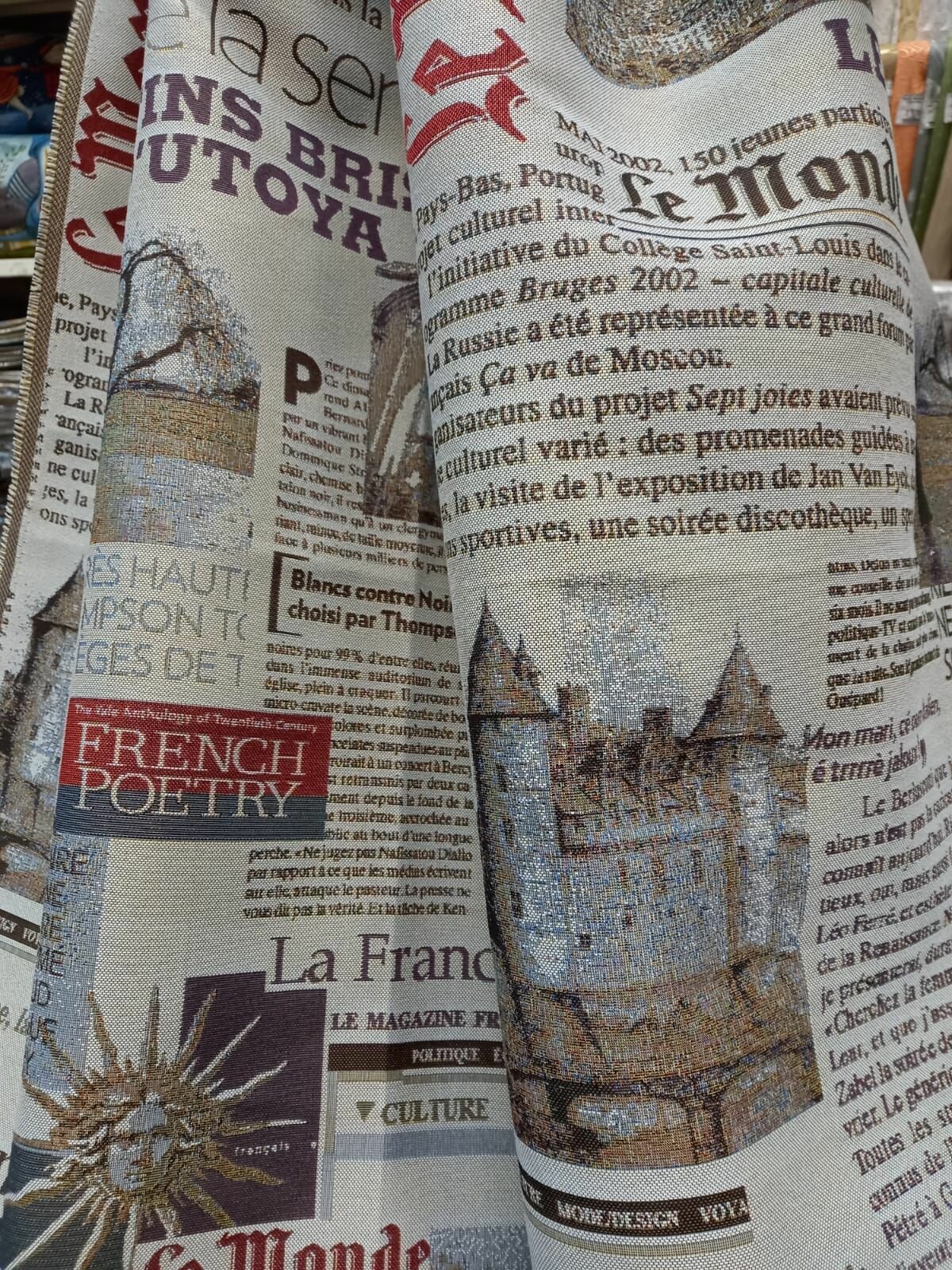 Ткань мебельная, для штор, для покрывал "Газета", ширина 2,4м. Длина отреза 1 метр. Гобелен