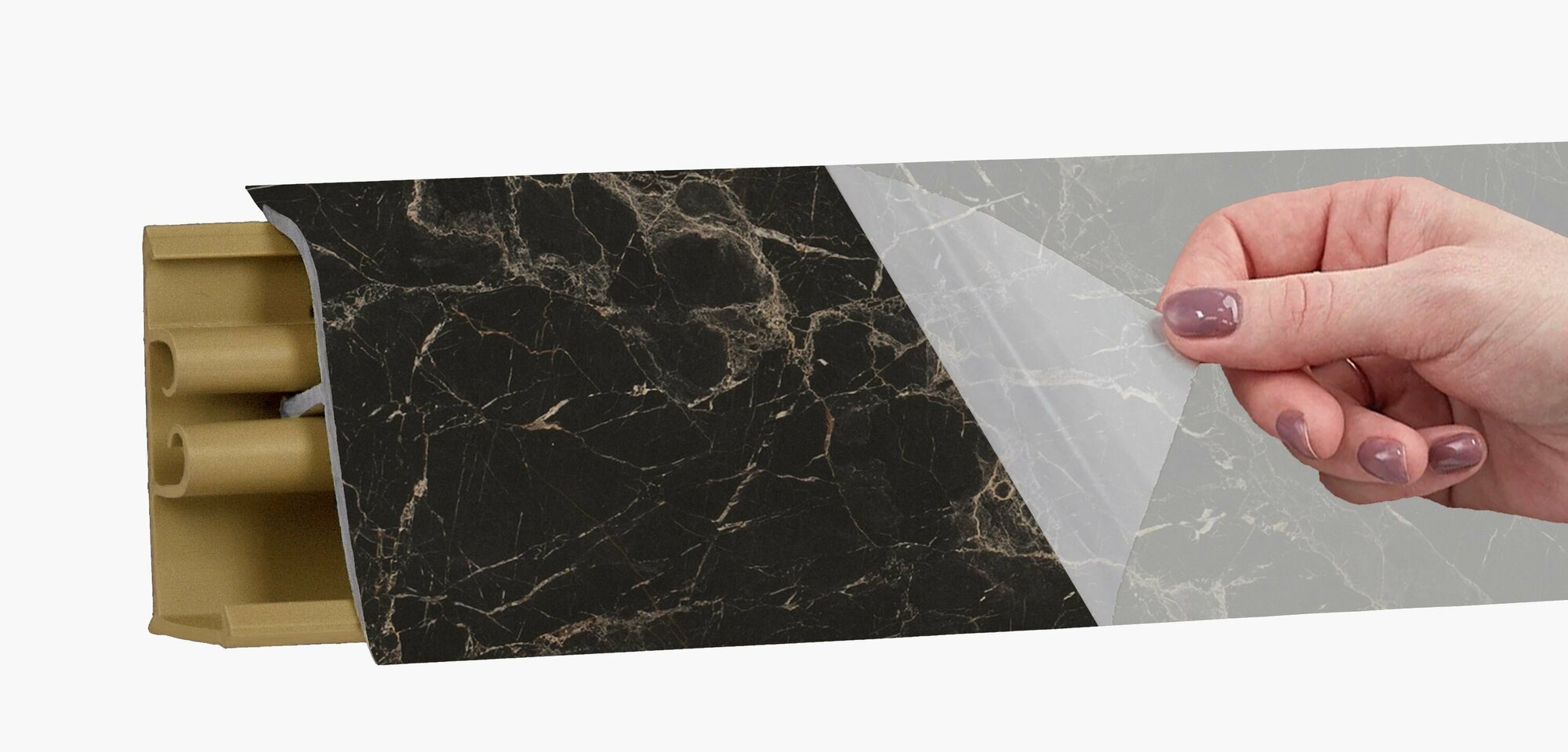 Плинтус для столешницы Korner LB38 с кабель-каналом мягкий край 38х24x3000 мм ПВХ, Мрамор Марквина черный -1 шт