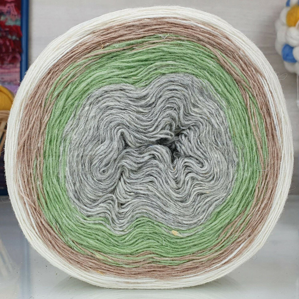 Пряжа Рассказовская ангорка колор 14-1 бел/беж/зел/сер (2 мотка)