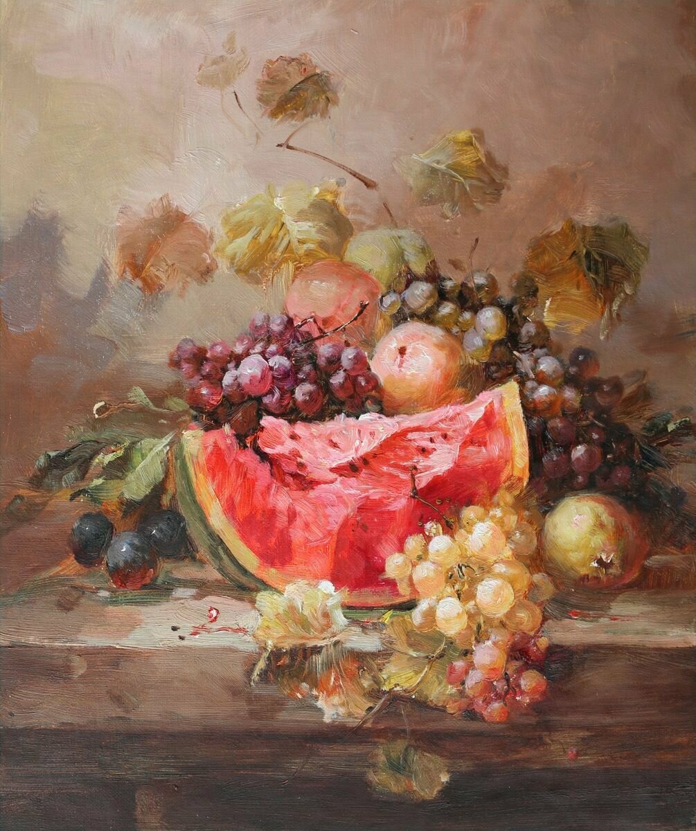 Картина маслом "Фрукты и кусочек арбуза" 50х60см