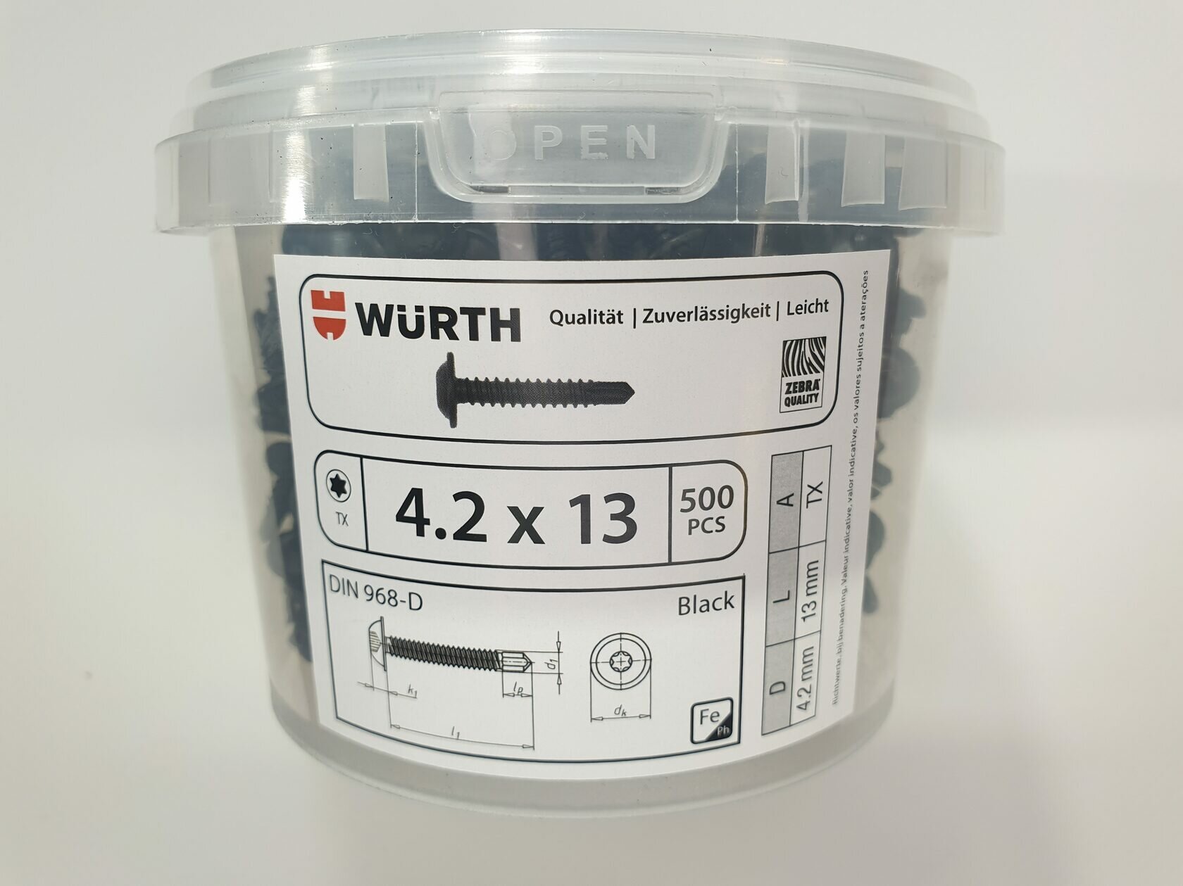 Саморез по металлу DIN 968-D 4.2x13 Black (500 pcs) WURTH, Германия