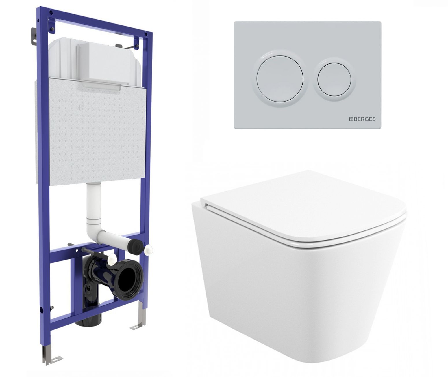 Комплект 3 в 1 инсталляция Berges Novum O4 + Унитаз подвесной Enio Binario Tornado 1.0 с кнопкой белой 040264 + Binario