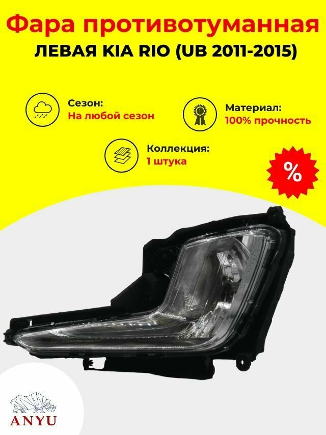 Фара противотуманная левая KIA Rio (UB 2011-2015) / Киа Рио (UB 2011-2015) . 922014X000.