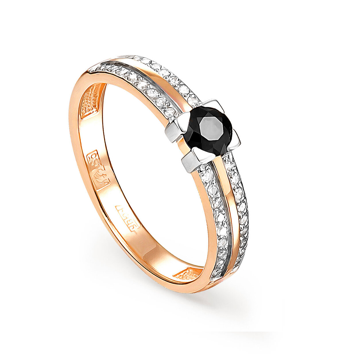 Кольцо, красное золото, 585 проба, бриллиант, турмалин