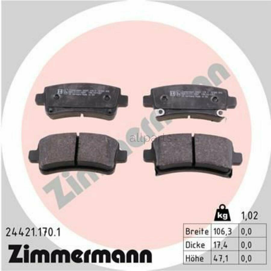 ZIMMERMANN 24421.170.1 Колодки торм. задн. со звук. датчиком износа