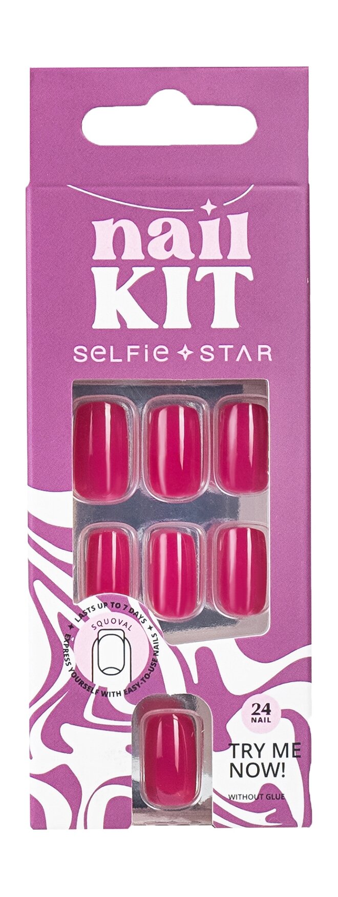 SELFIE STAR Набор накладных ногтей без клея Розовый стиль, короткая длина, 24 шт