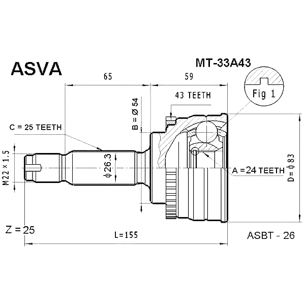 ASVA mt-33a43 (MN156275 / MN156276 / MN156277) шрус наружный 24x54x25 Mitsubishi (Мицубиси) Mitsubishi (Мицубиси) : legnum