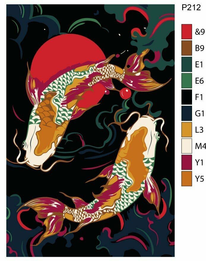 Детская картина по номерам P212 "Японские рыбки кои" 20x30