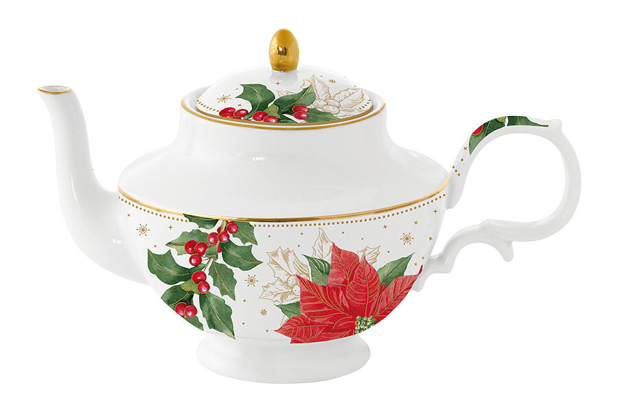 Чайник заварочный Easy Life Пуансеттия и ягоды (800 мл), фарфор