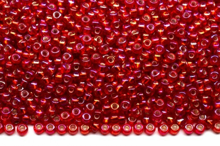 Бисер чешский PRECIOSA круглый 10/0 97079 красный радужный, серебряная линия внутри, 1 сорт, 50г