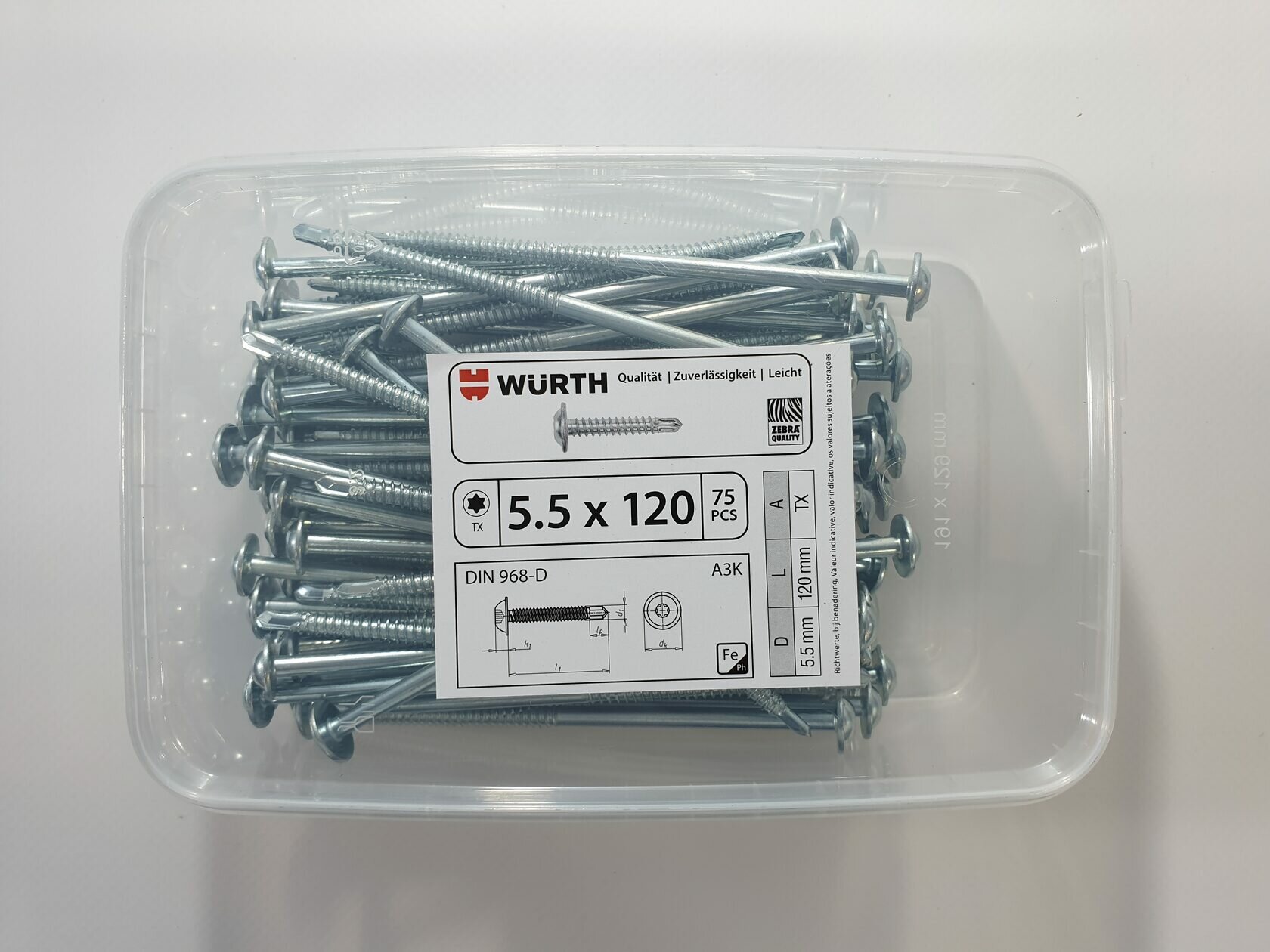 Саморез по металлу DIN 968-D 5.5x120 (75 pcs) WURTH, Германия