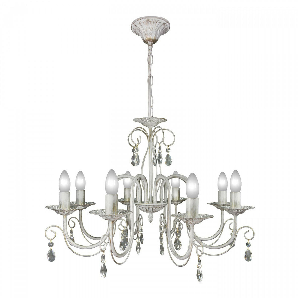 Люстра подвесная 8 ламп большая белая с хрусталем Петрасвет Россия S1147-8