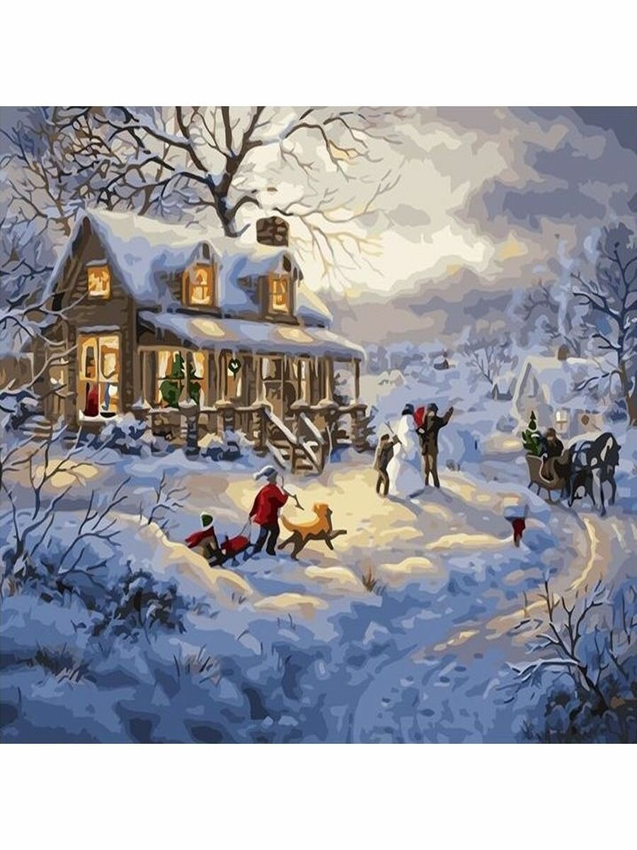 Картина по номерам зима в деревне 40х50