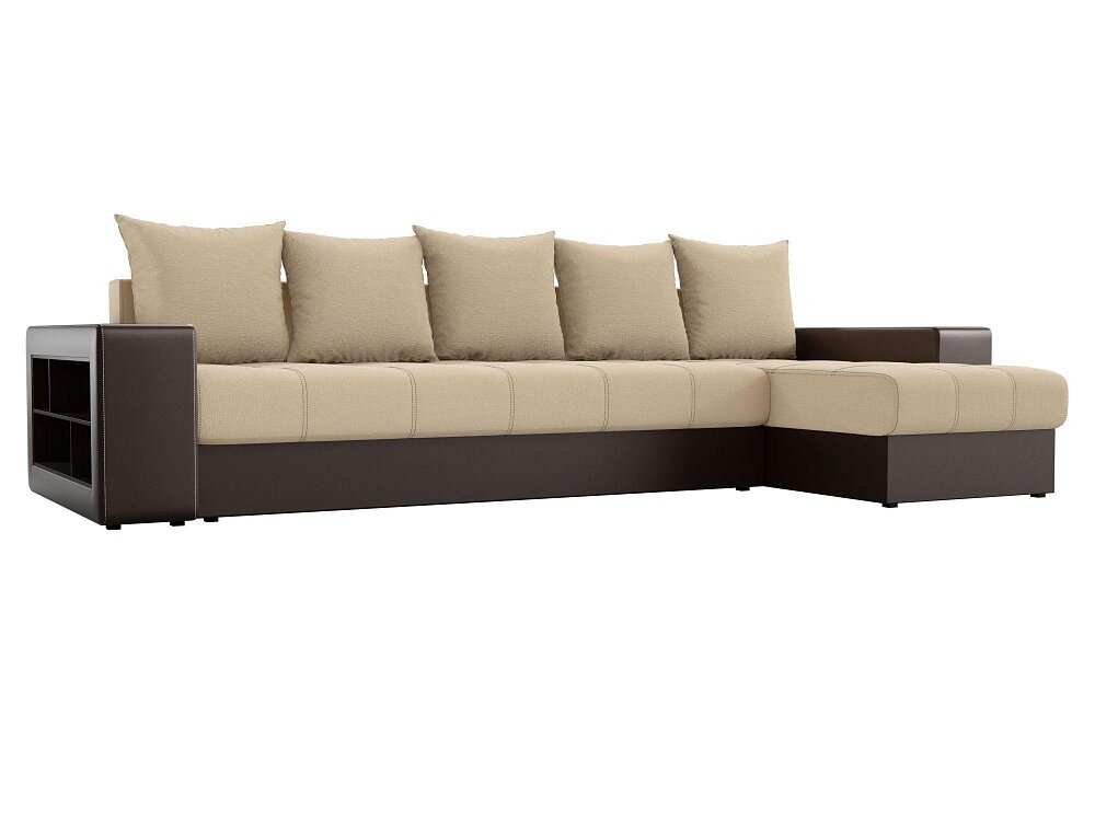 Угловой диван Дубай (Марго) Бежево-Коричневый Черный, еврокнижка, 300х160х82 см, с ящиком для белья
