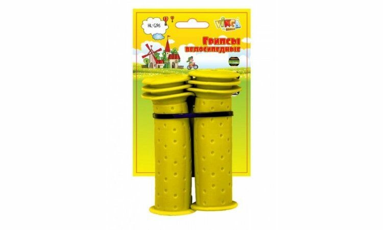 Грипсы детские, резиновые, длина 102мм, желтые, инд. уп. Vinca Sport