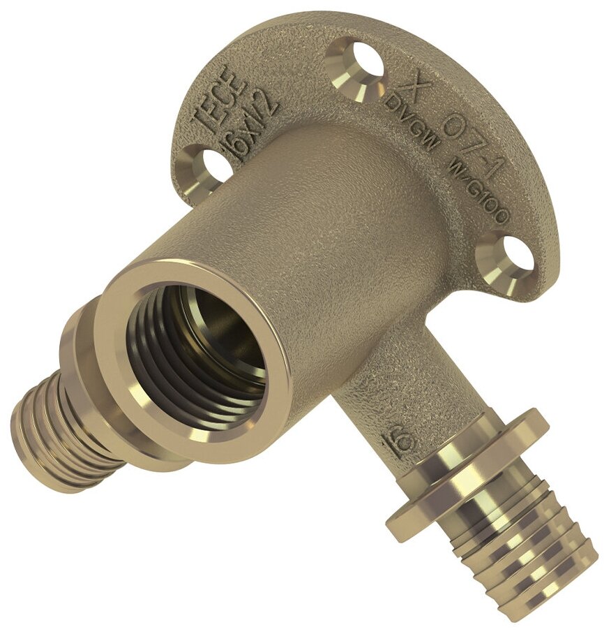 Тройник угловой Tece с настенным креплением 16x1/2"x16 латунь (768501)