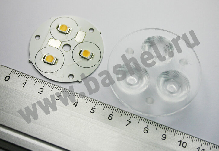 PCBR42 NS6W083BT-1W/3LED/NIS083-3-M Warm White (с подложкой D-42мм и линзой матовой 14°), Мощный светодиод, Nichia