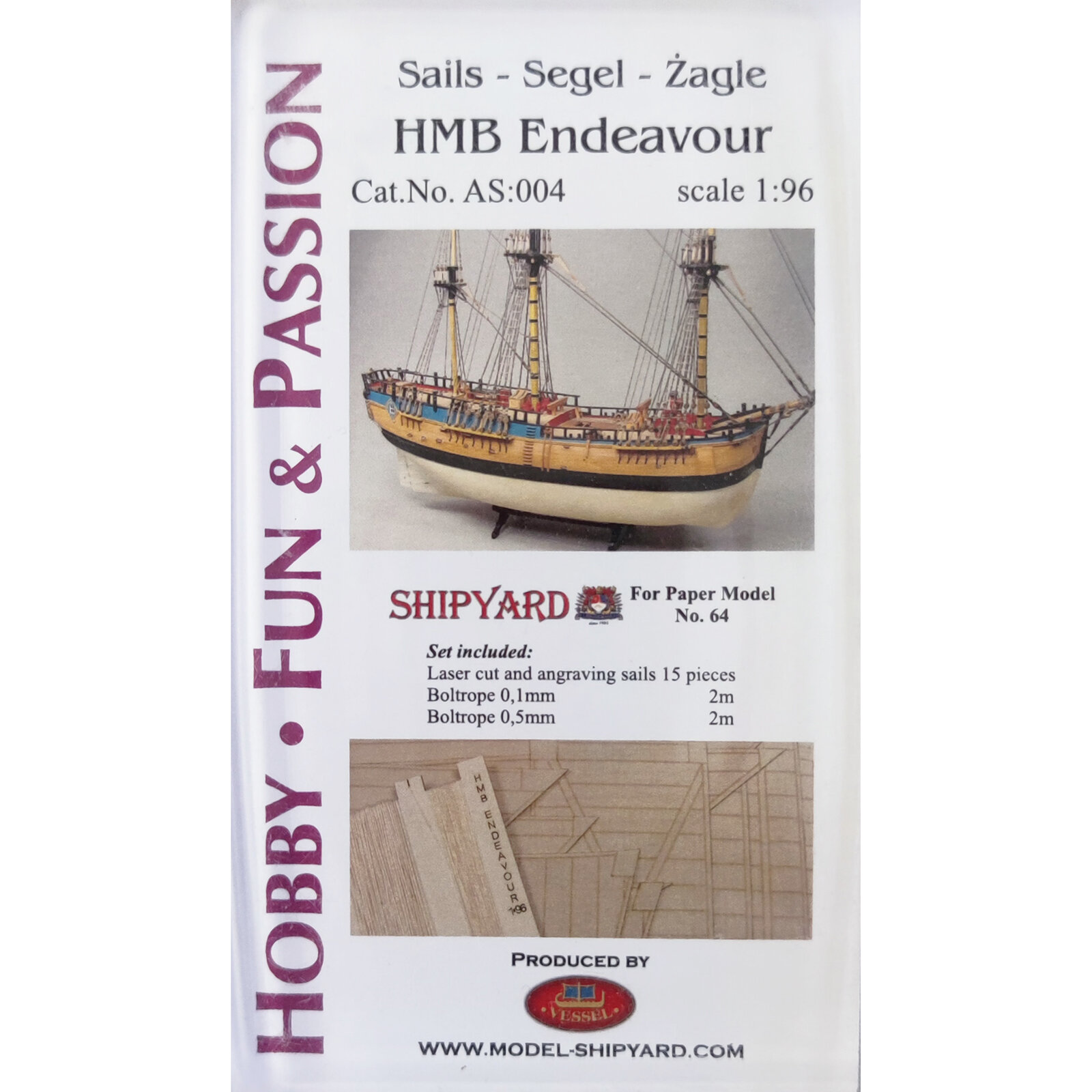 Паруса для бумажной модели корабля HMS Endeavour, М.1:96, Shipyard