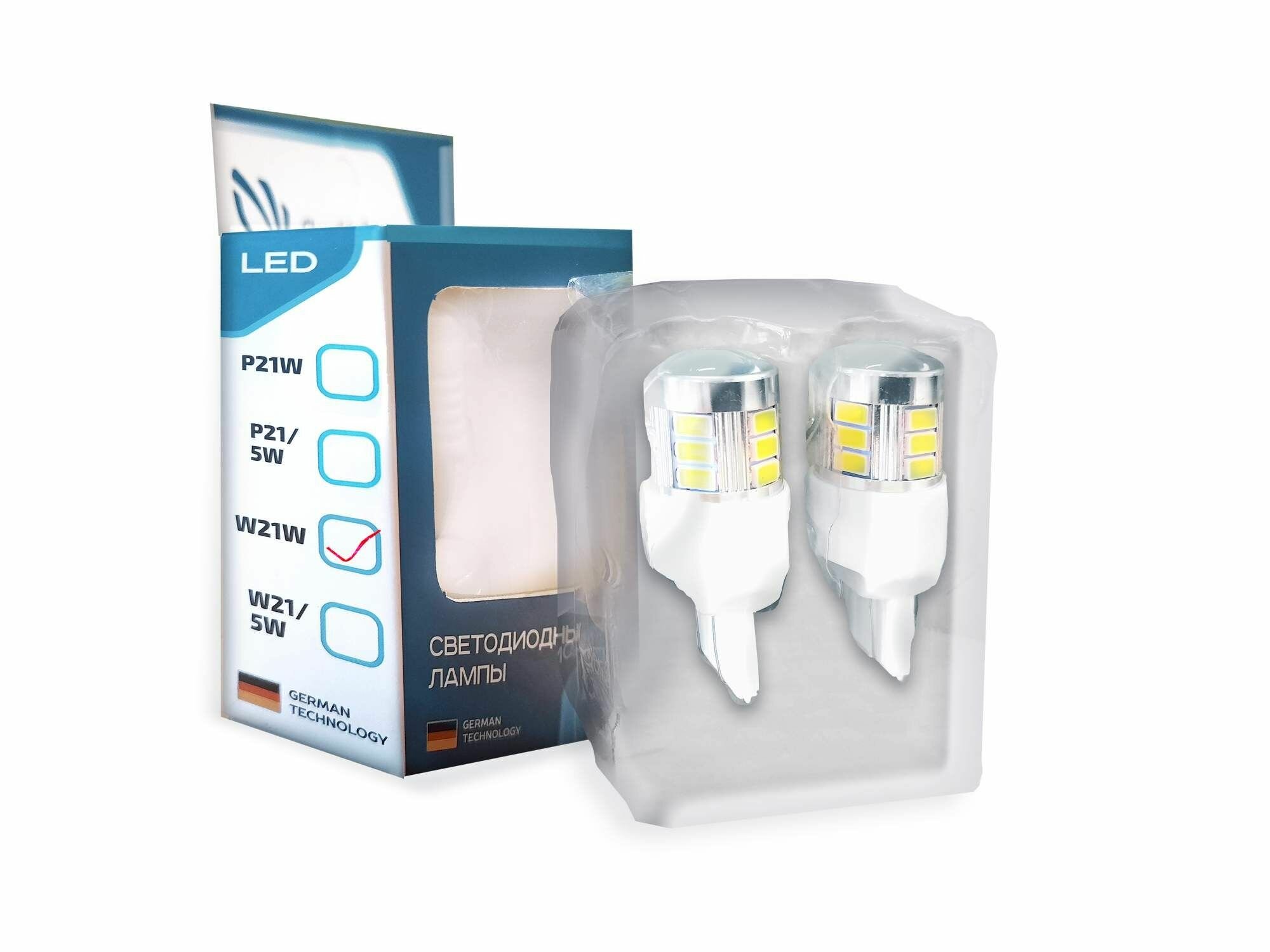 Комплект сигнальных LED ламп Clearlight 6500k (2 шт) W21W-lens