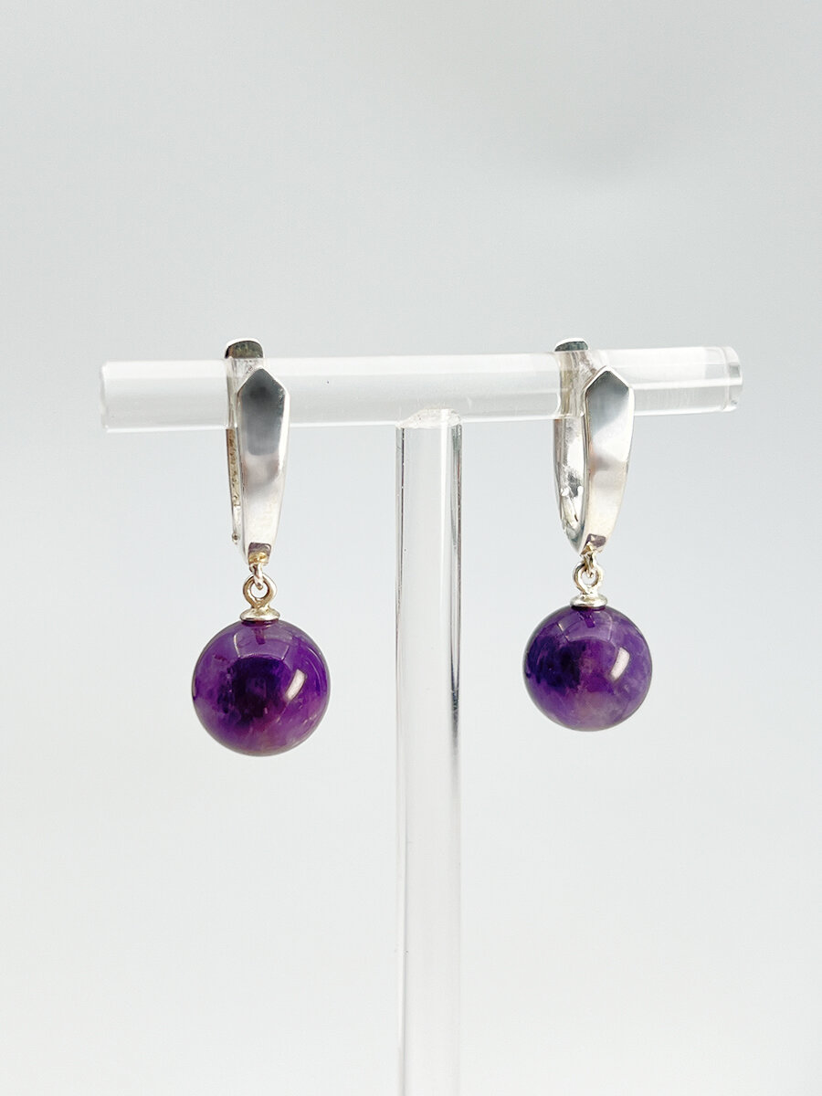 Серьги с подвесками, серебро, 925 проба, родирование, аметист