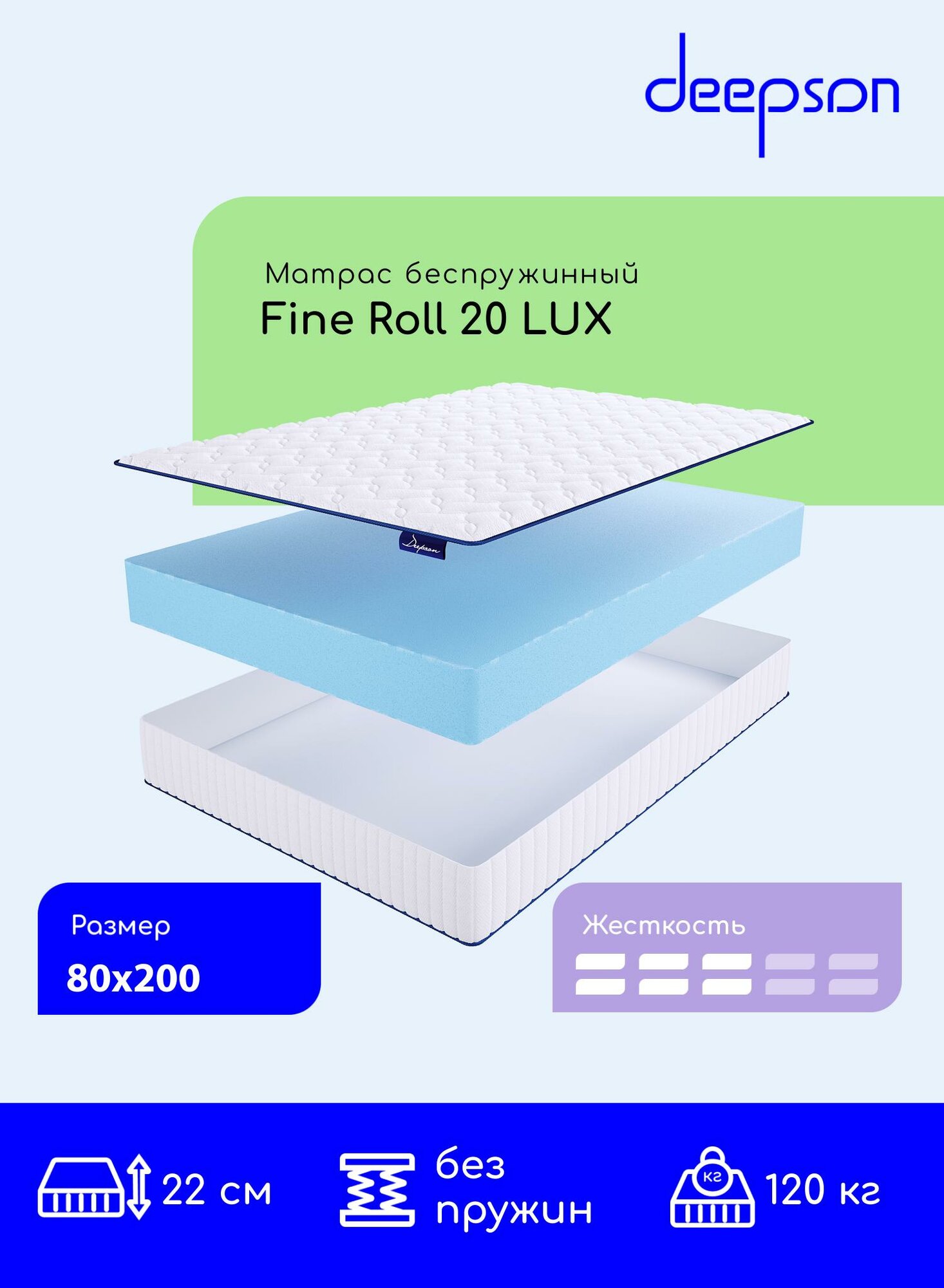 Матрас 80x200 ортопедический буспружинный Fine Roll 20 LUX высота 22 см