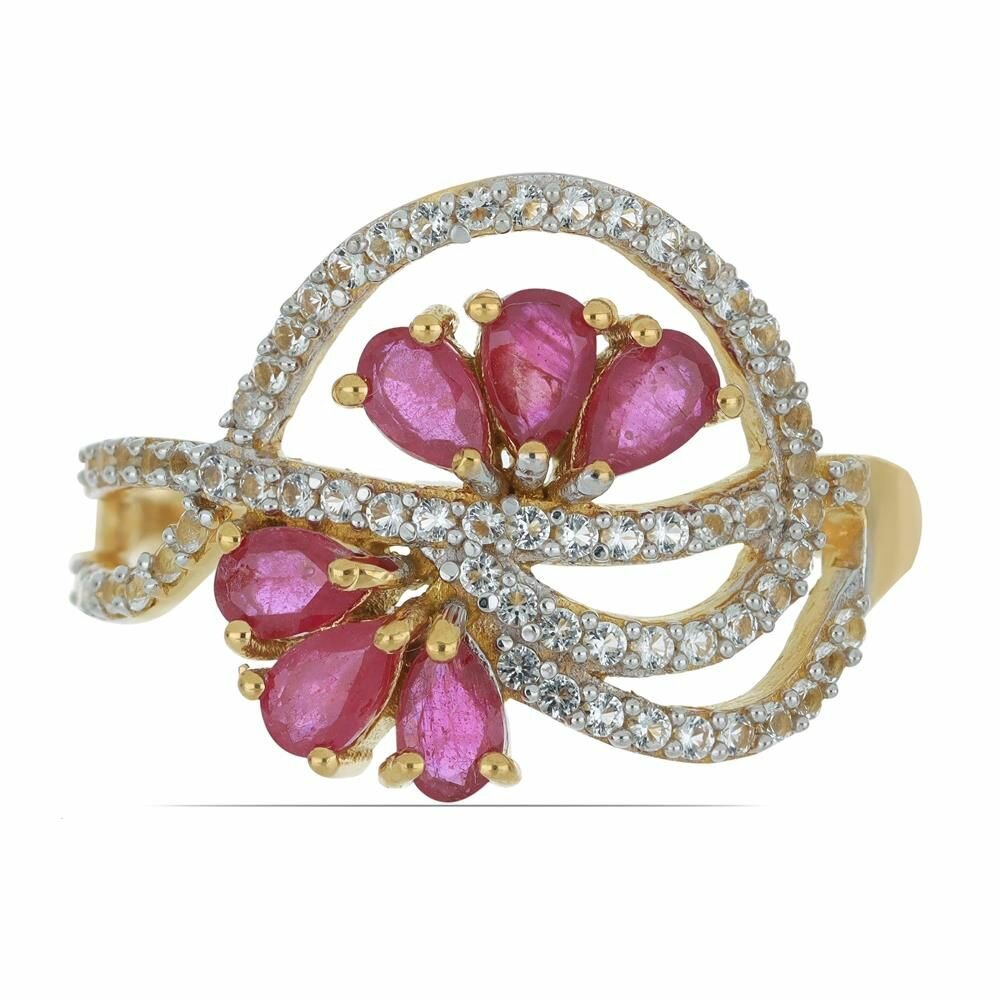 Кольцо тонкое, серебро, 925 проба, рубин, топаз