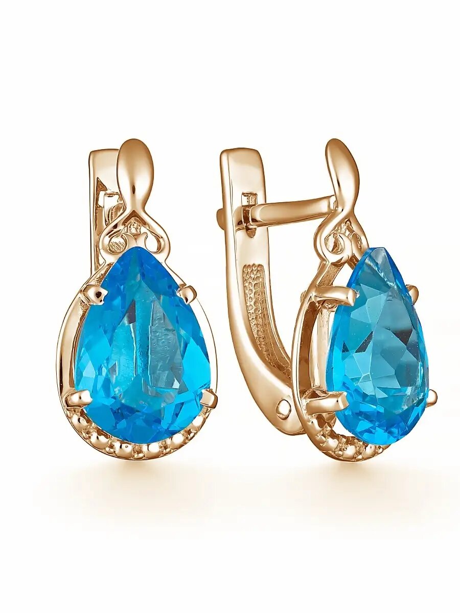 Серьги, красное золото, 585 проба, топаз, бриллиант