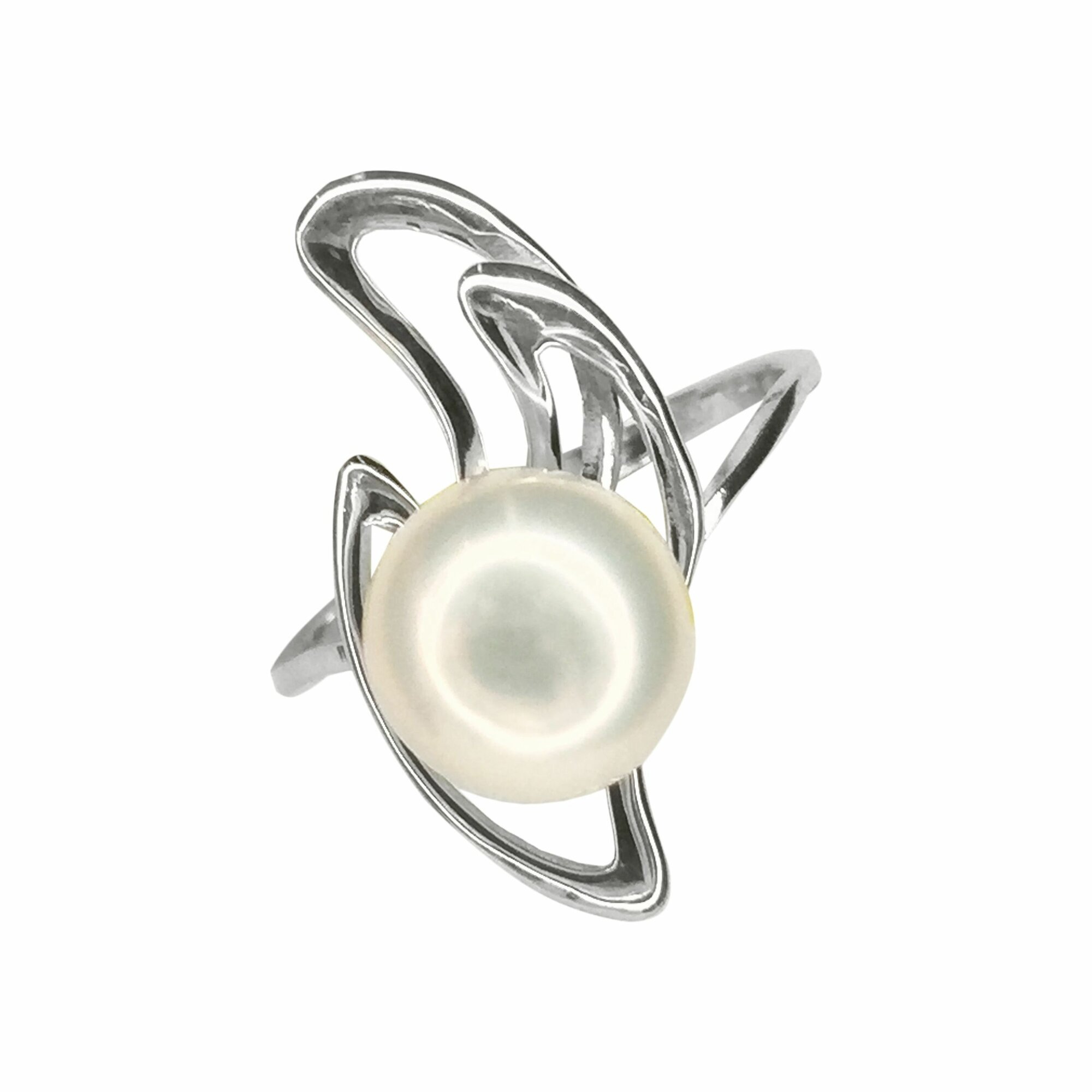 Кольцо тонкое, серебро, 925 проба, родирование, жемчуг