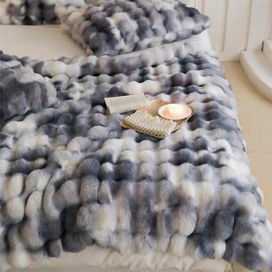Двухслойное флисовое одеяло с пузырьками, легкое роскошное одеяло Плед,160,200, Серый и белый, серый