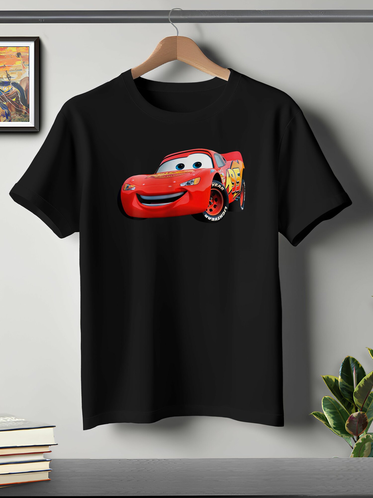 Футболка  Детская ONEQ 122 (7-8) размер с принтом Тачки, черная