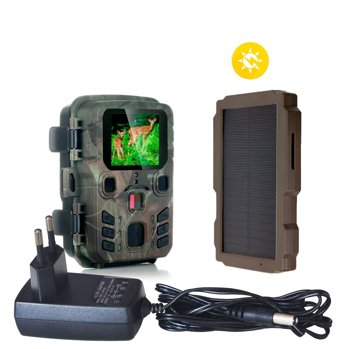 Фотоловушка для дачи Filin-Mini Mod:301 (Rus) (Y13894MOK) с солнечной панелью SP-Dual-08 - лесная камера на солнечных батареях. Разр 12-20мп, FullHD