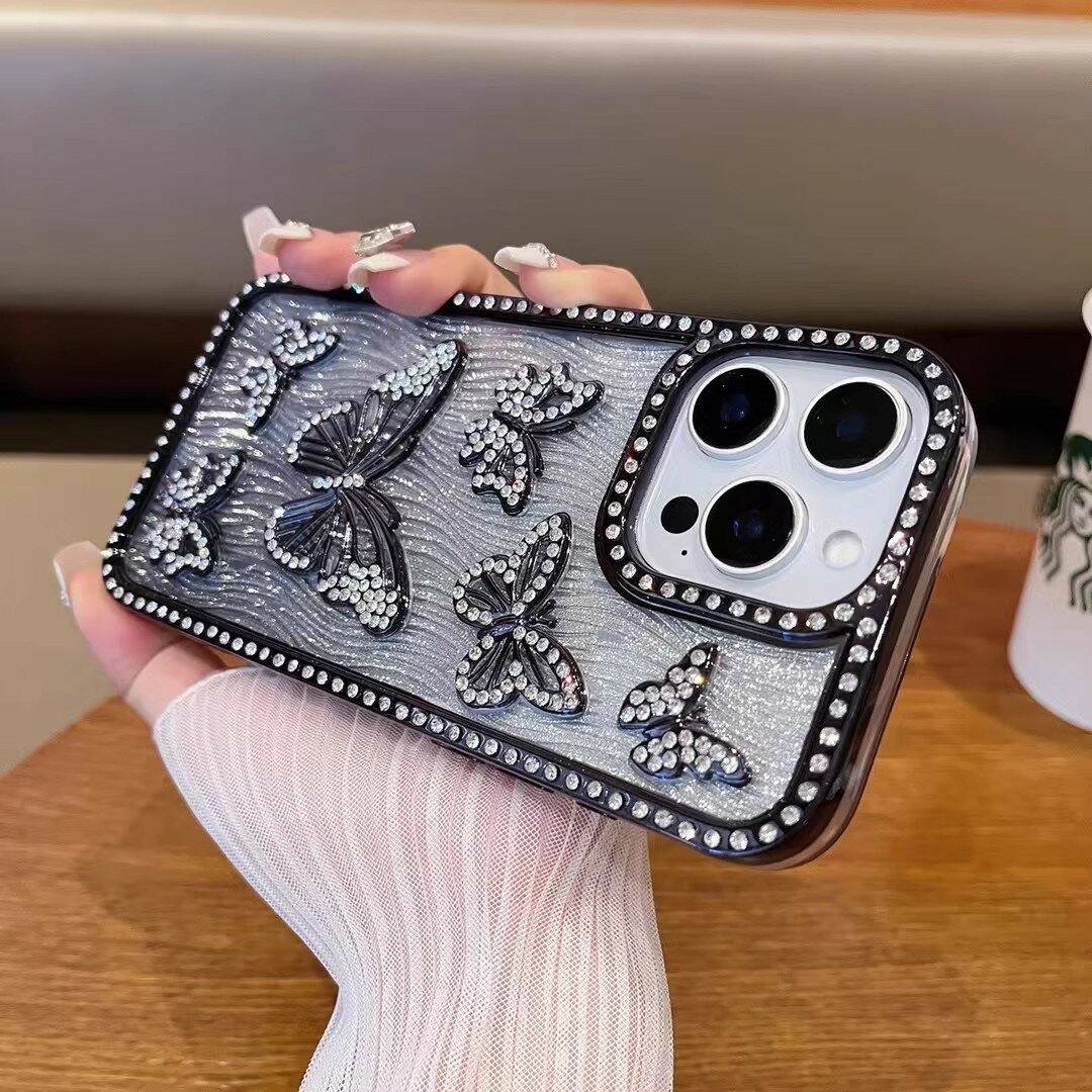 Чехол Hongjin "Бриллиантовая бабочка", для iPhone 15 Pro Max, тпу, градиент, с блестками