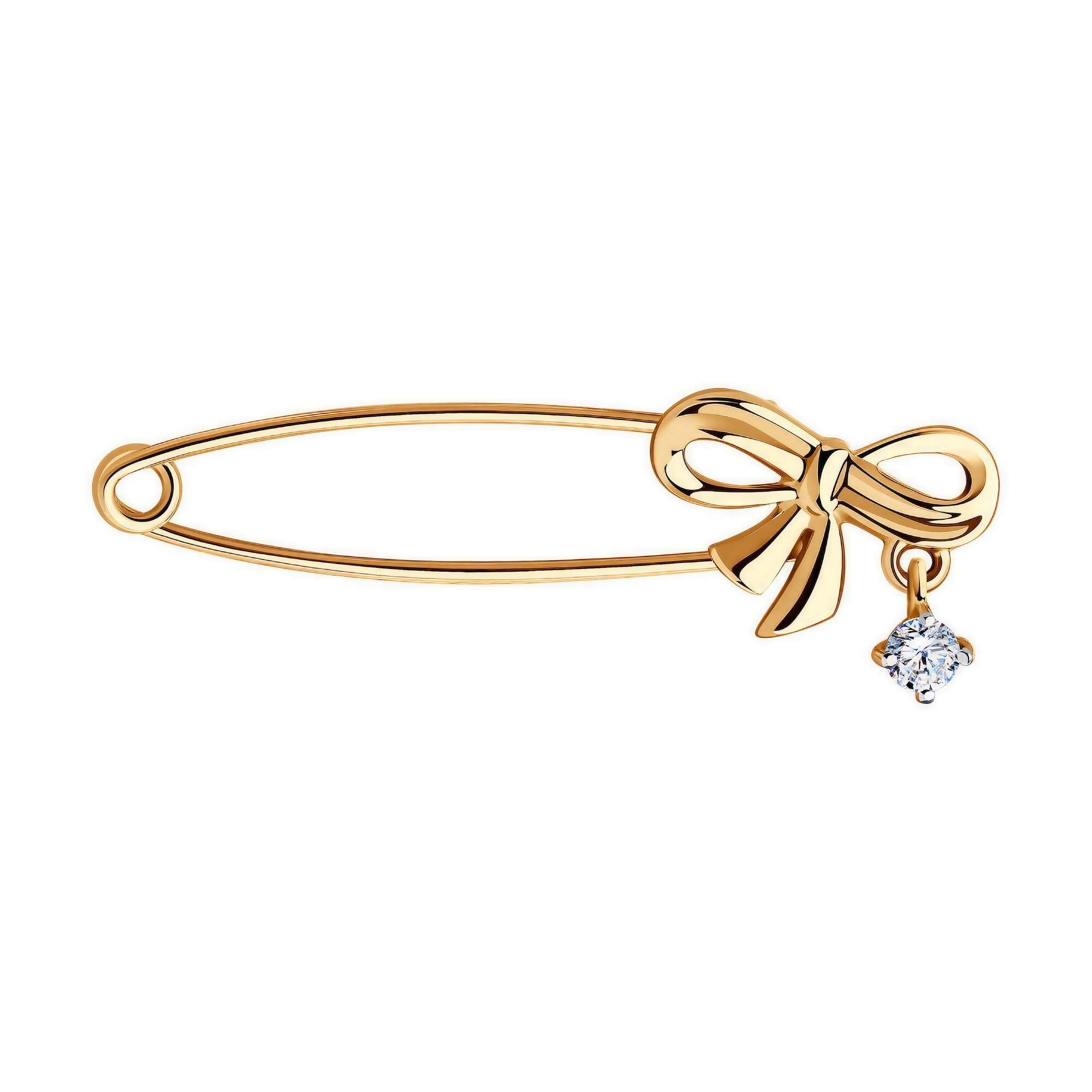 Брошь, красное золото, 585 проба, фианит