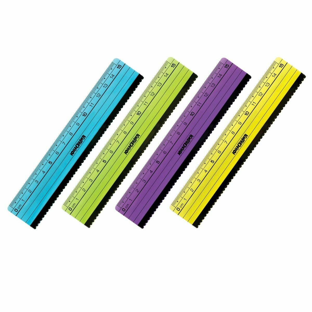 Линейка 15см Юнландия "Неончики", пластиковая, цветная, с волнистым краем (210732), 96шт.