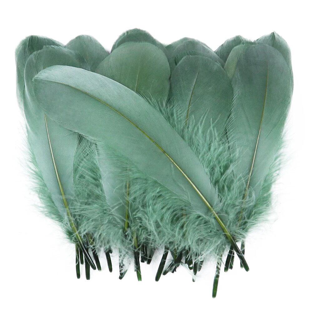 Натуральные белые гусиные перья для рукоделия 13-18 см Изумрудный, 100 pcs, оливково-зеленый