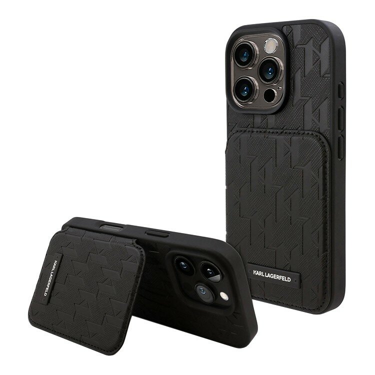 Чехол Lagerfeld для iPhone 16 Pro Cardslot Stand PU Saffiano Monogram with Pocket Hard Black