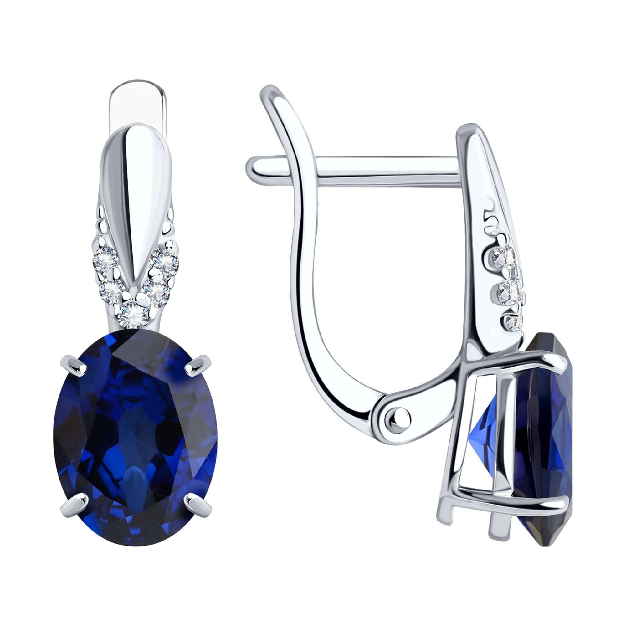 Серьги, серебро, 925 проба, родирование, корунд, фианит