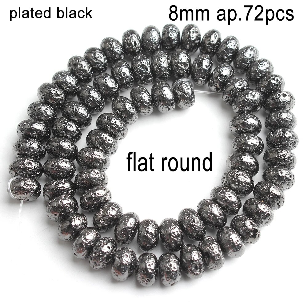 Бусины черные, 8 мм, flat round, ap.72pcs, style 11