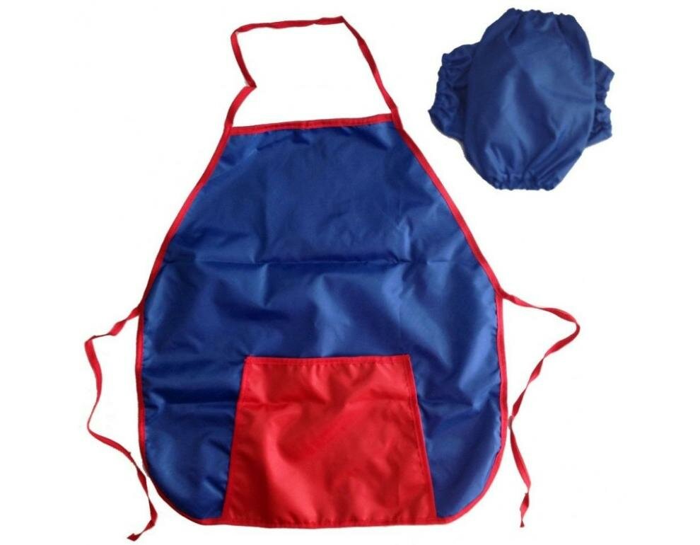 Фартук для труда Проф-пресс С нарукавниками, Синий, с красным карманом (ФН-8214)