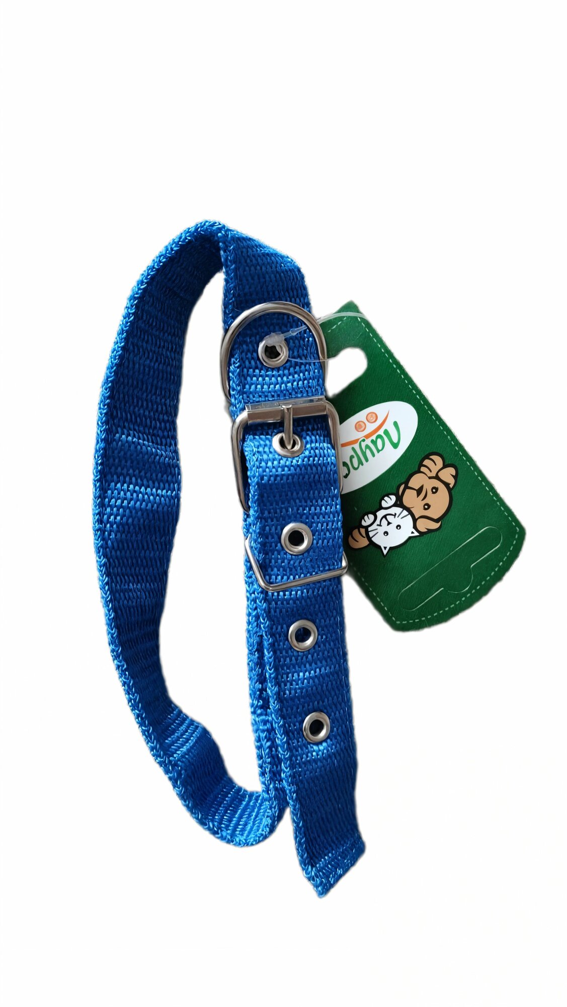 Ошейник 25мм 38-45см, синий, 2 слоя, металлическая пряжка, капорн