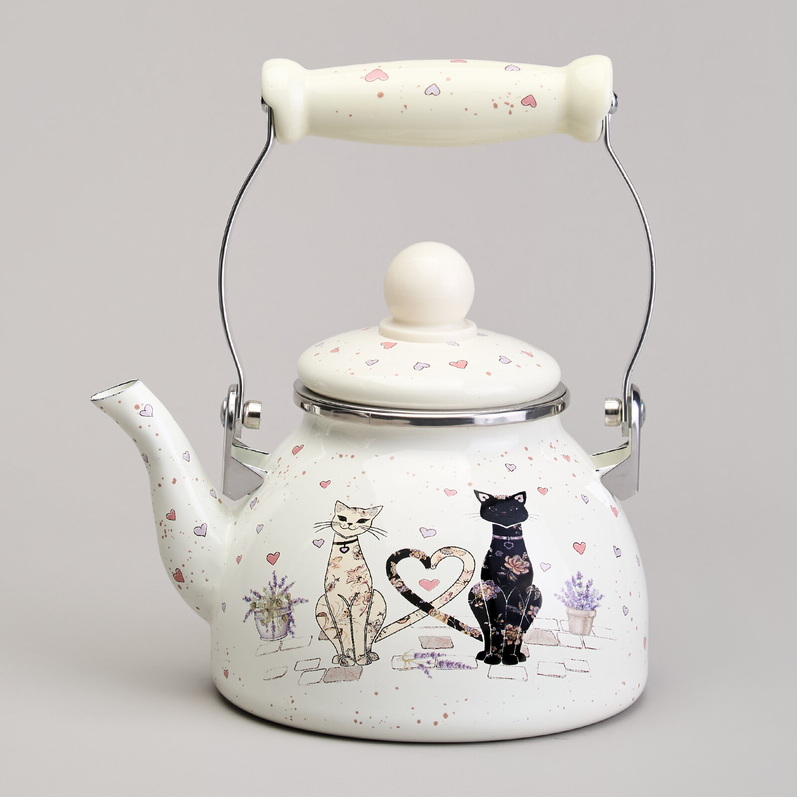 Чайник agness эмалированный со съемным фильтром из нжс серия lavander cats, 1,1 л KSG-943-071