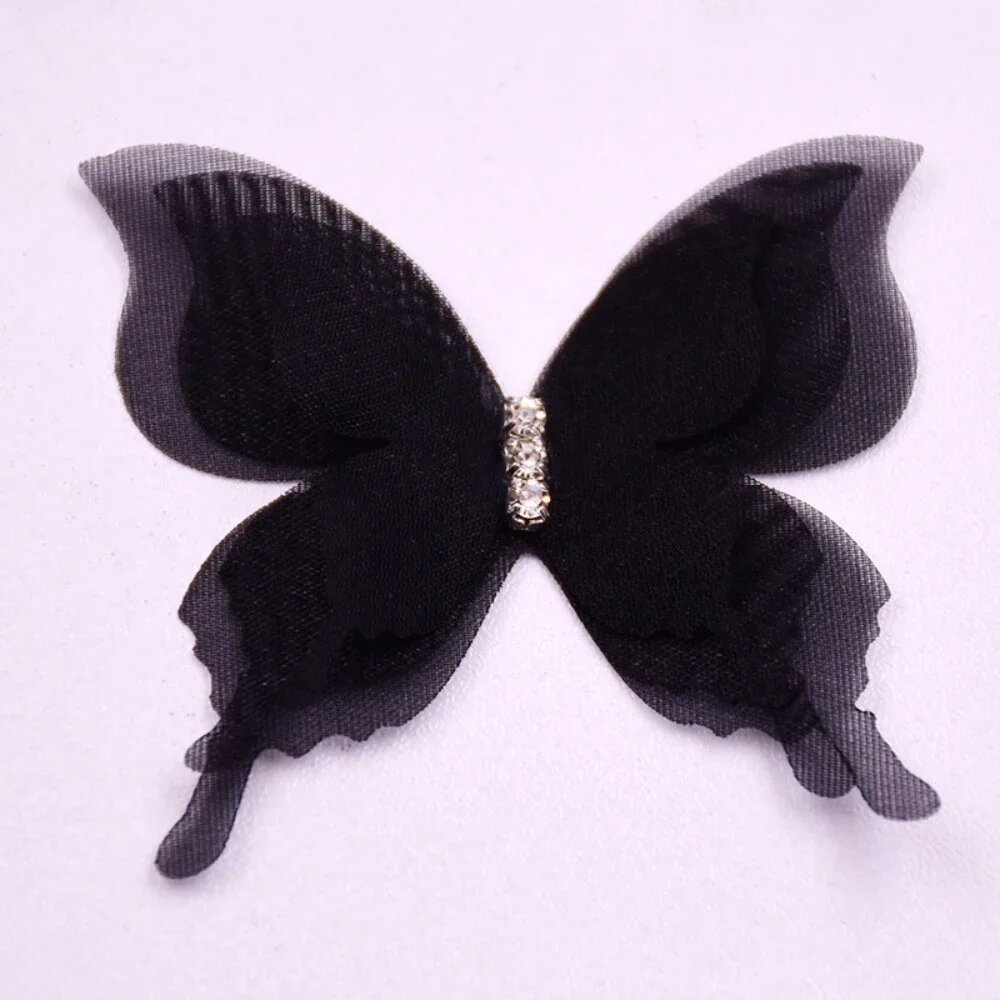 20 шт, градиентный органза бабочек аппликаций 5 см Черный, Black
