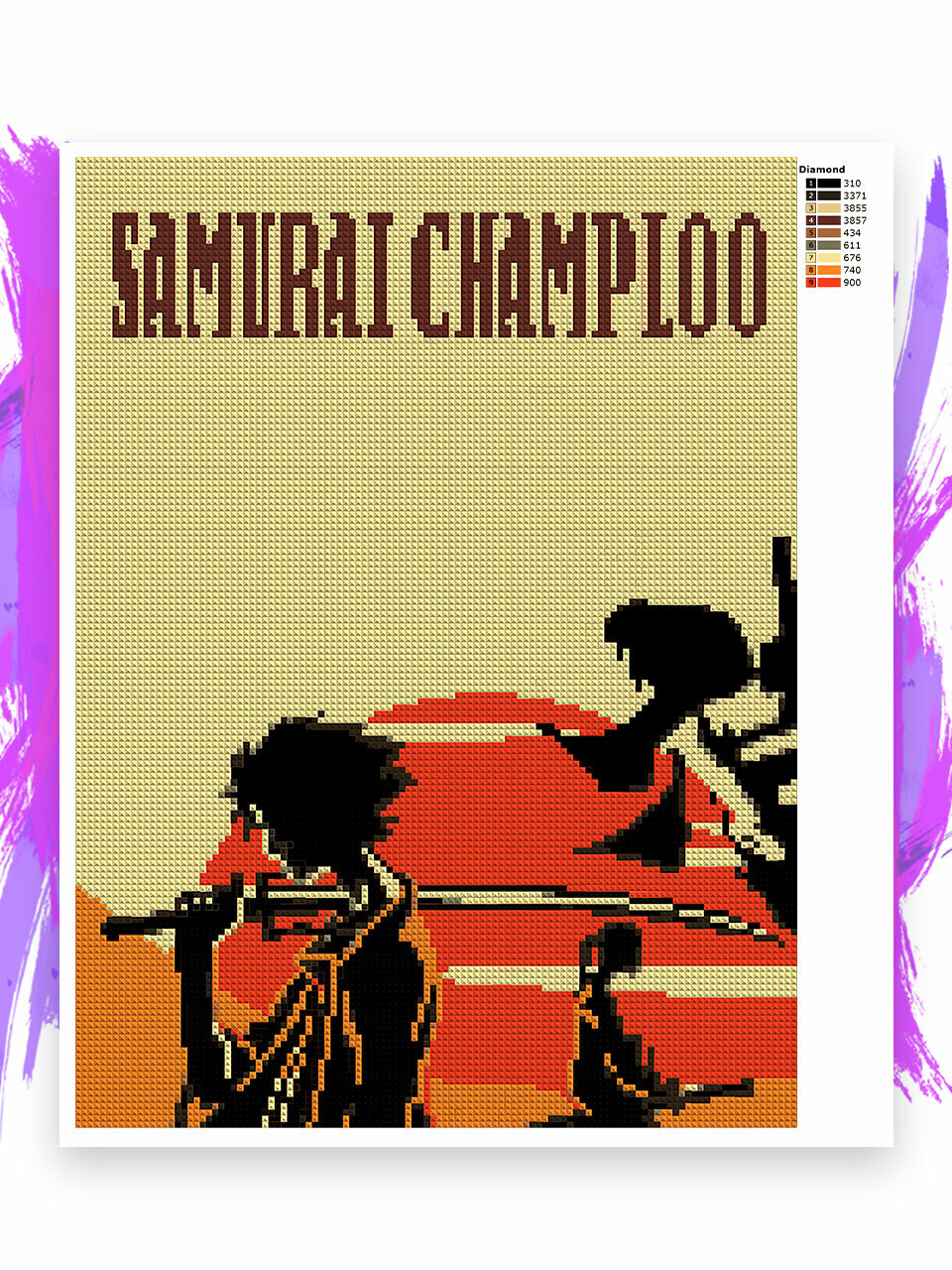 Алмазная мозаика без подрамника - вышивка Самурай Чамплу Постер 30 х 40 см