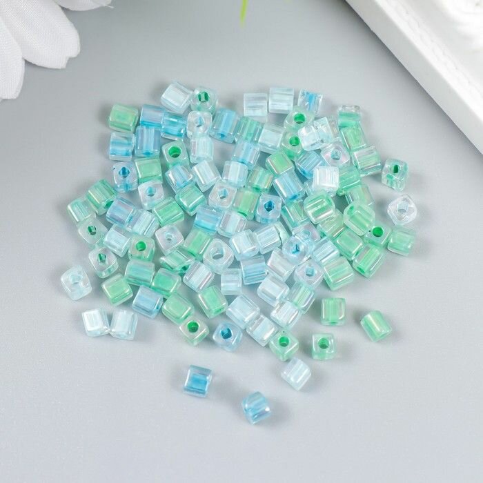 Бисер КНР стеклянный, размер 6/0 "Кубик, Полупрозрачный, Нежно-голубой" 10 г